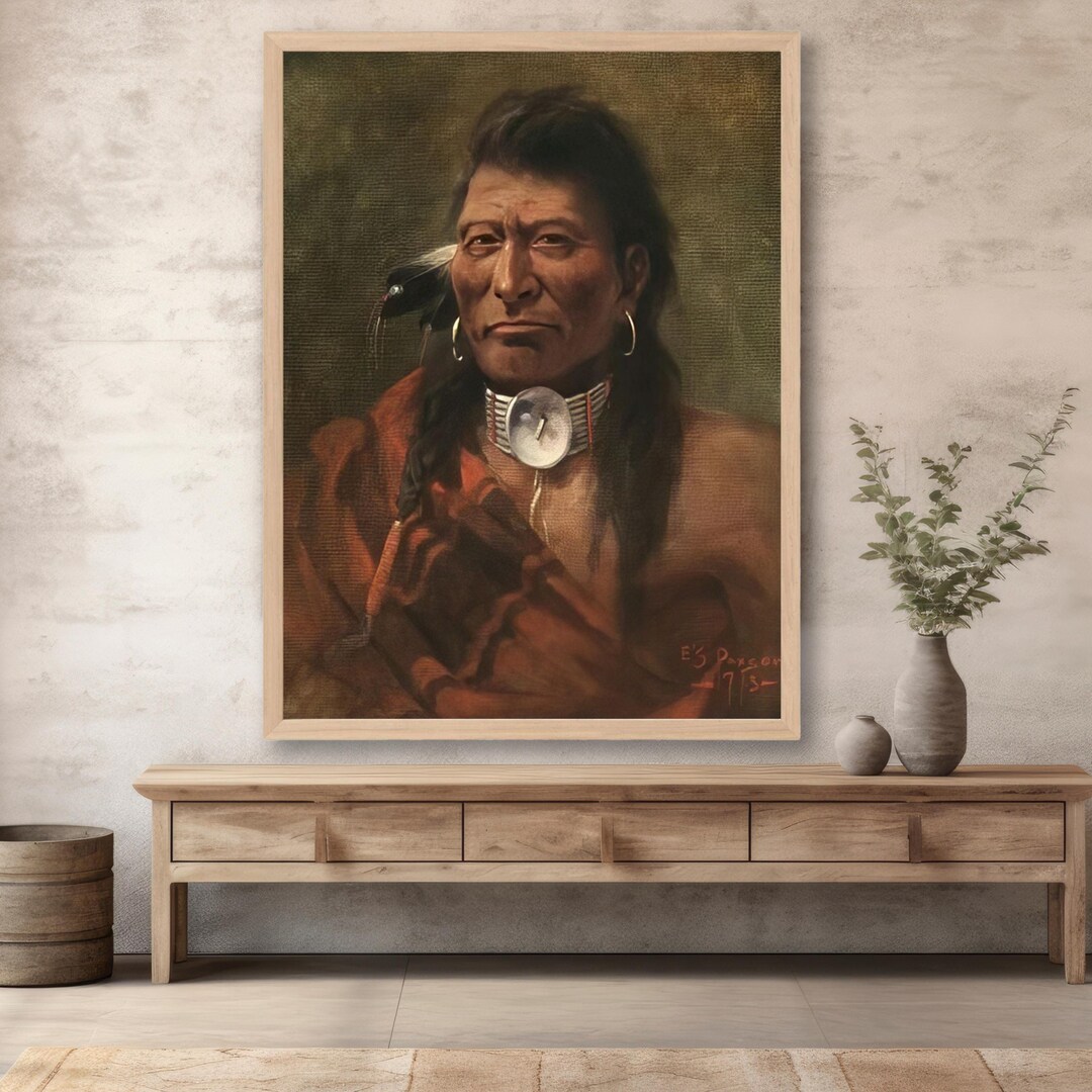 Cree Chief Portrait Art Print: Vintage Western Home Decor - Etsy