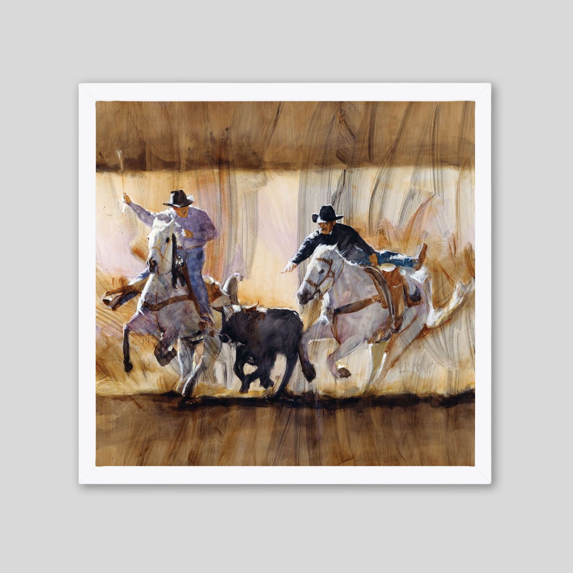 Rodeo Cowboys Steer Roping Painting Image Print, Southwestern ...