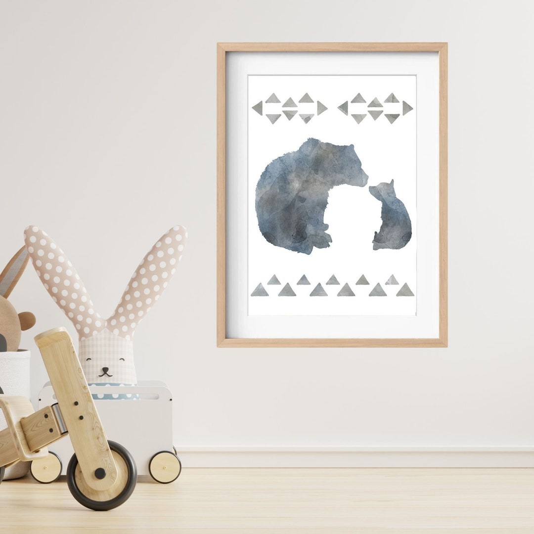 Bear and Cub Silhouette Native American Western Style Print, Western ...