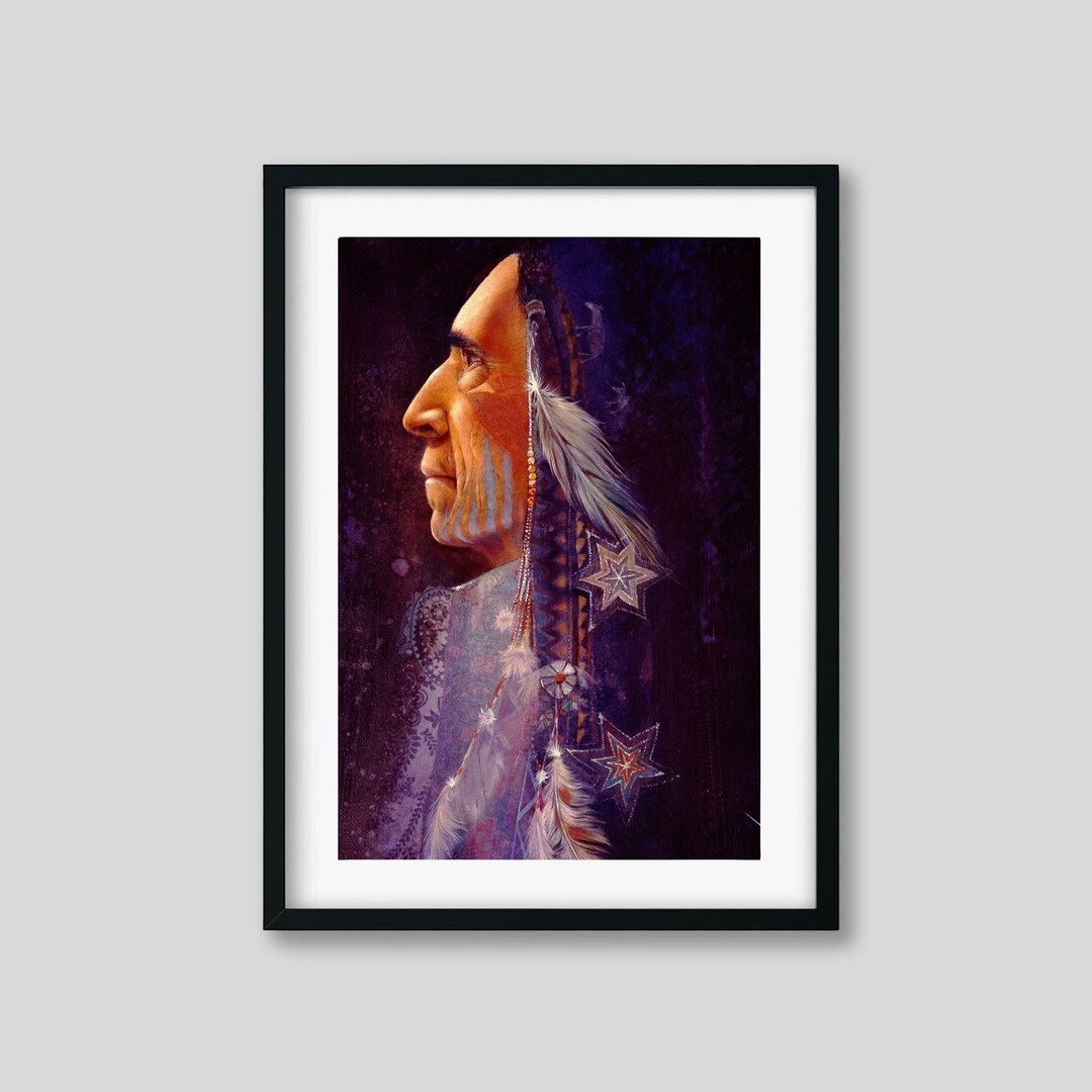 Native American Shaman Profile Mystical Painting Print, Fantasy Style ...