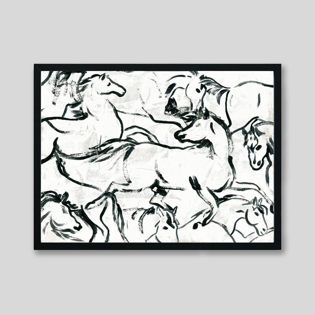 Galloping Horse Herd Line Art Print, Modern Western Ranch Style Home ...