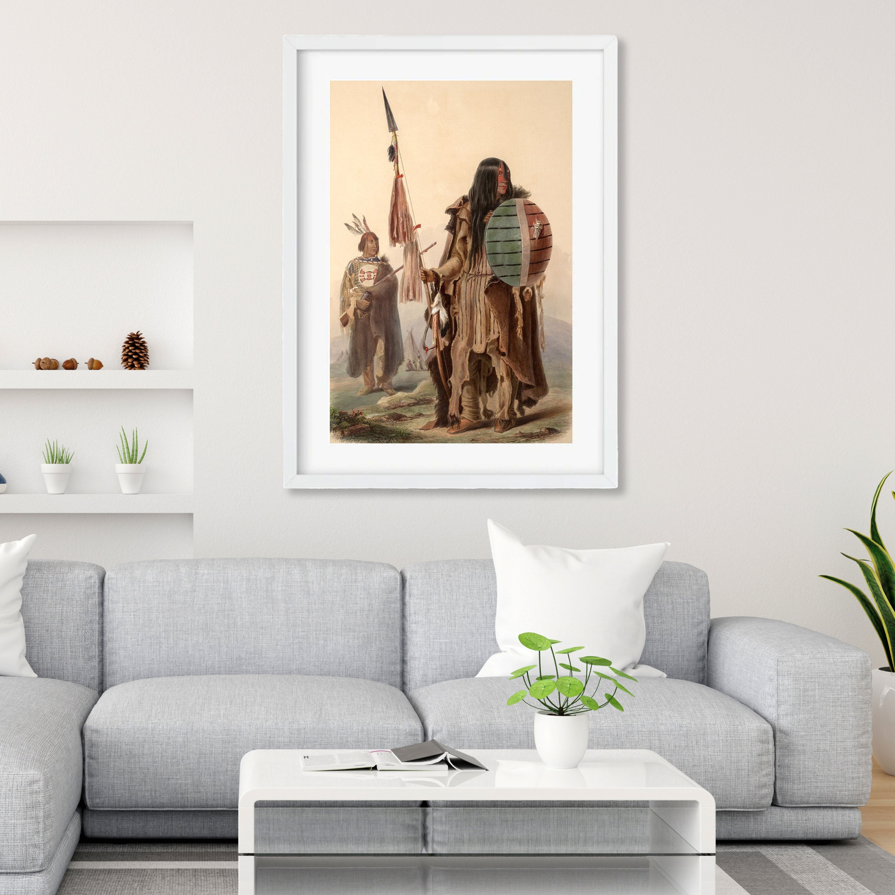 Native American Assiniboin Indians Portrait Painting Print, Traditional ...