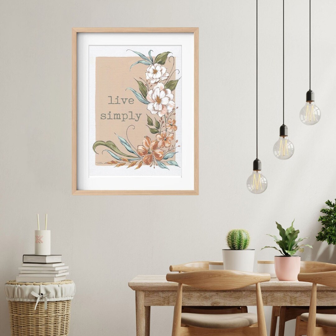 Live Simply Flower Illustration Print, Kitchen Sign Wall Art, Family ...
