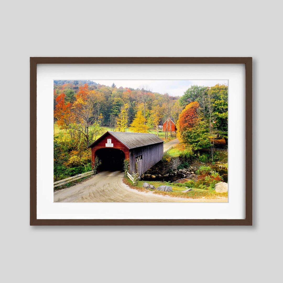 Covered Bridge of Green River Vermont Photography Print, Fall Color ...