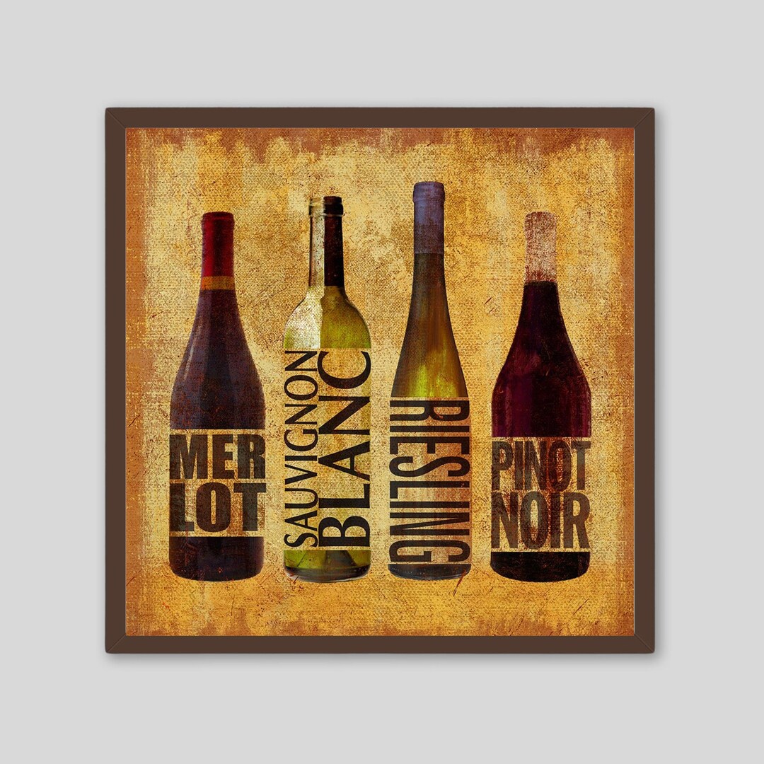 Rustic Wine Bottle Art Illustration Restaurant Wall Art Decor Print ...