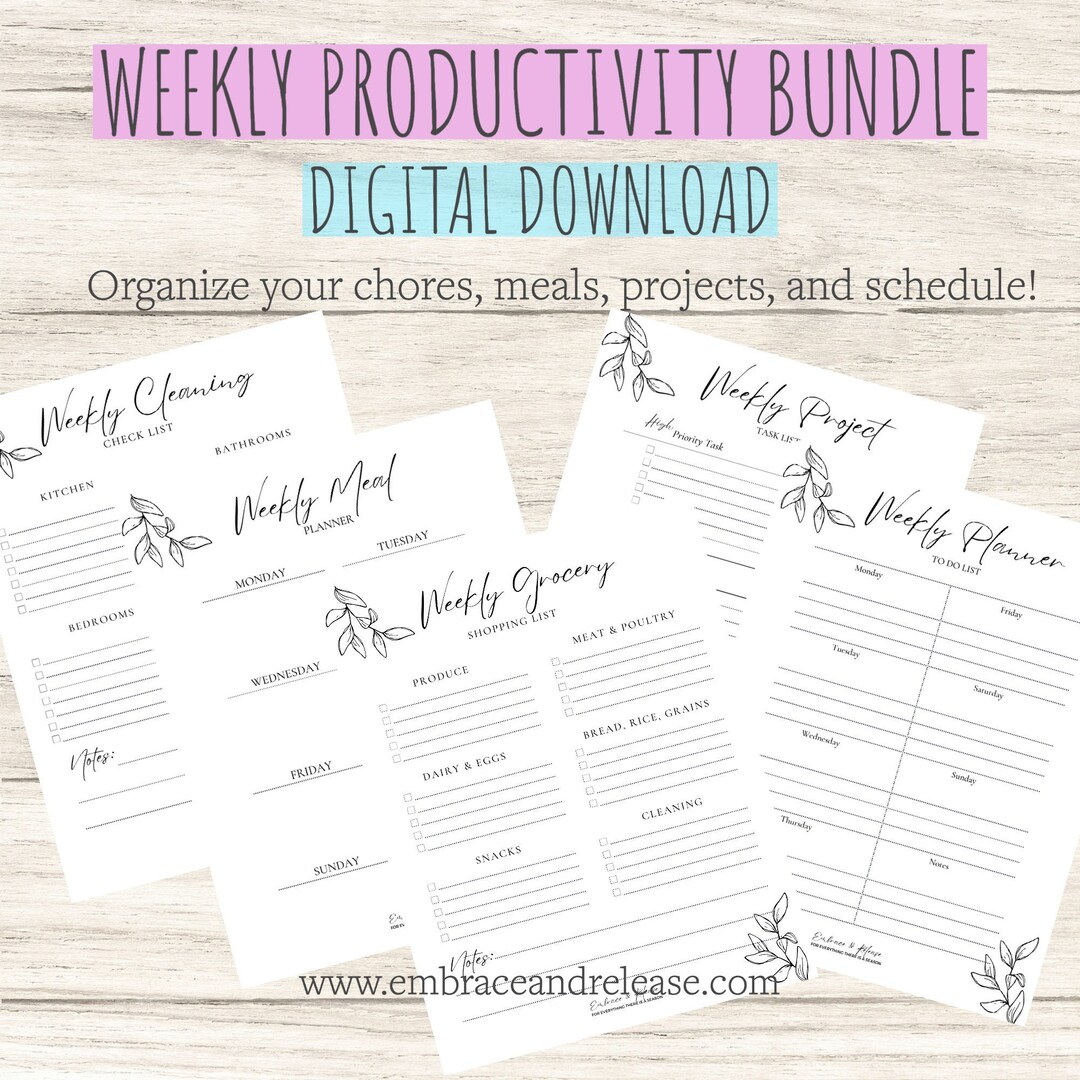 Weekly Planner - Printable - Cleaning List, Meal Planner, Grocery List ...