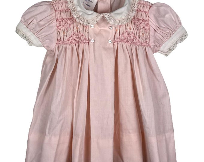 Vtg Polly Flinders Hand Smocked Pink Dress Infant Size 6-9 Months Puff ...
