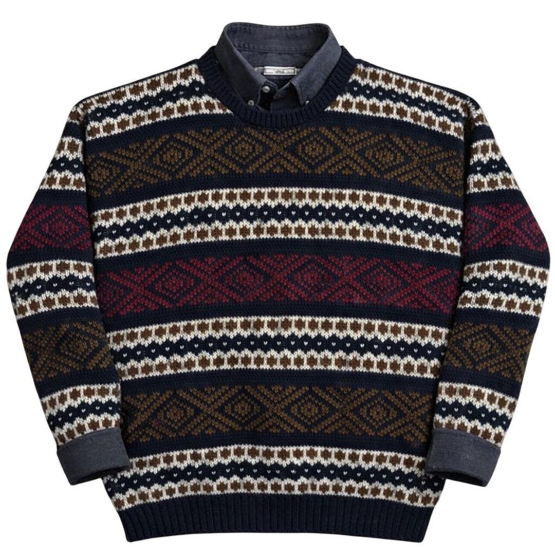 90s Fair Isle Sweater Boxy Fit Grandpa Core Streetwear Vintage Ski ...