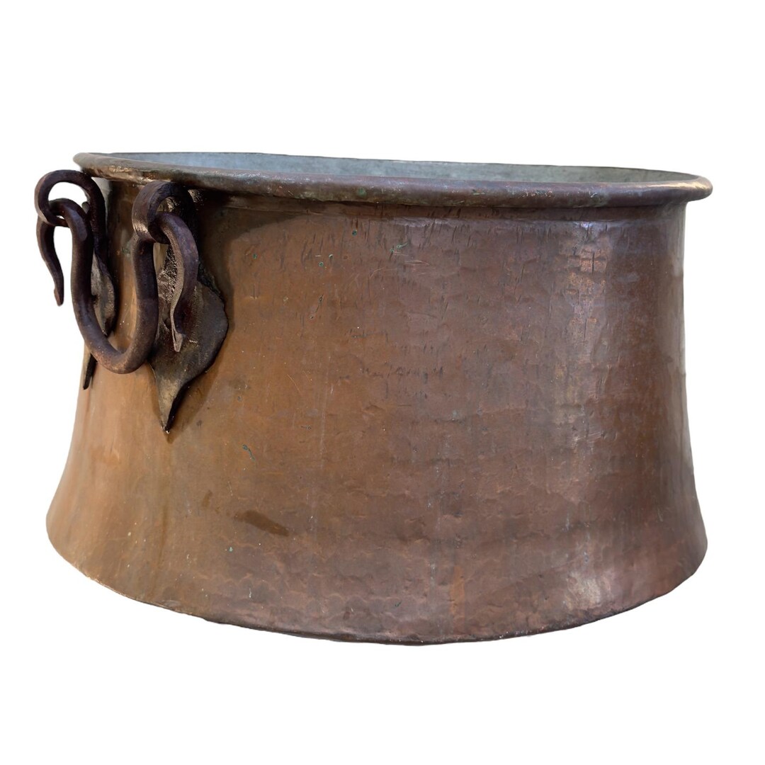 Antique Hand-hammered Copper Cauldron Pot 18" Iron Handles Rustic ...