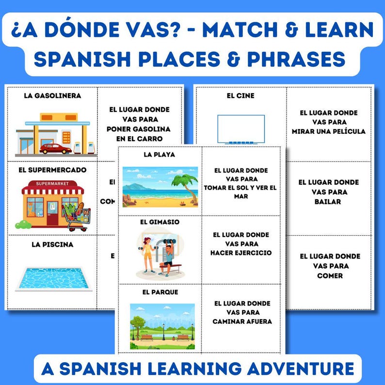 Spanish Places & Phrases Flashcards | Memory Game | Language Learning ...