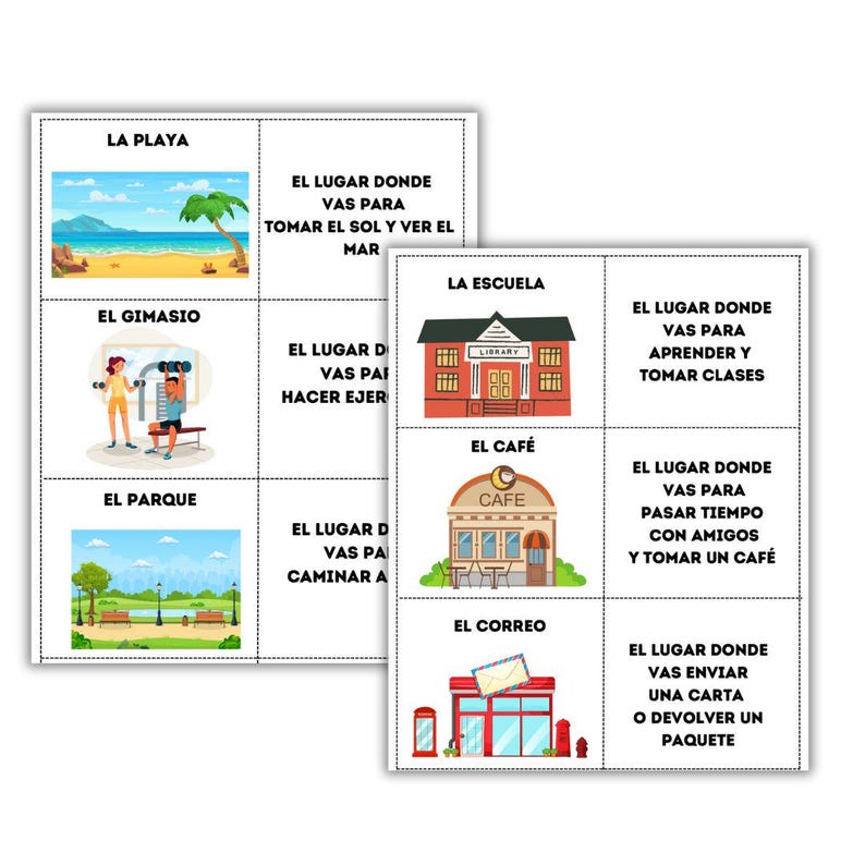 Spanish Places & Phrases Flashcards | Memory Game | Language Learning ...
