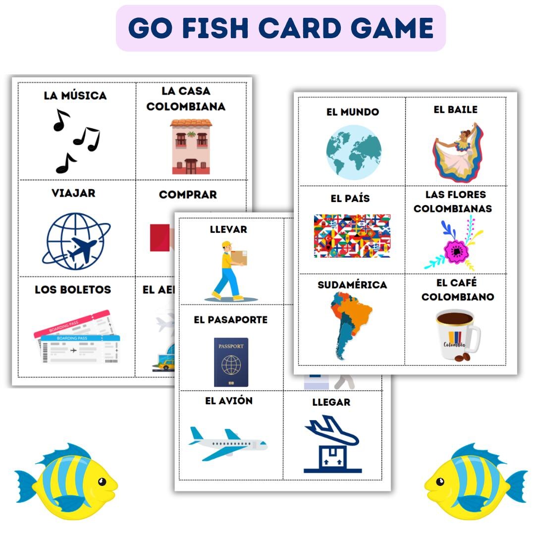 Spanish Memory & Go Fish |travel Vocabulary and High- Frequency Verbs ...