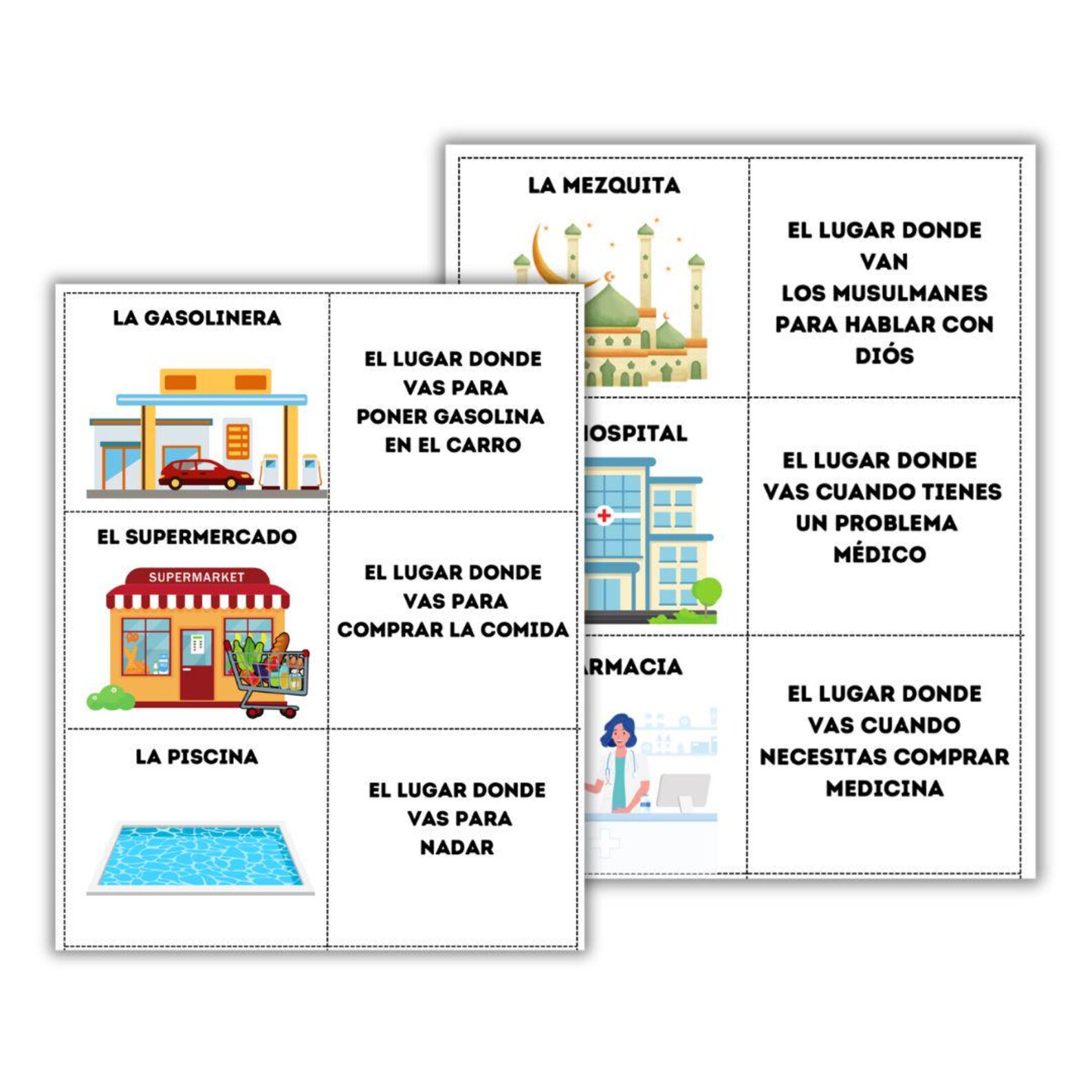 Spanish Places & Phrases Flashcards | Memory Game | Language Learning ...