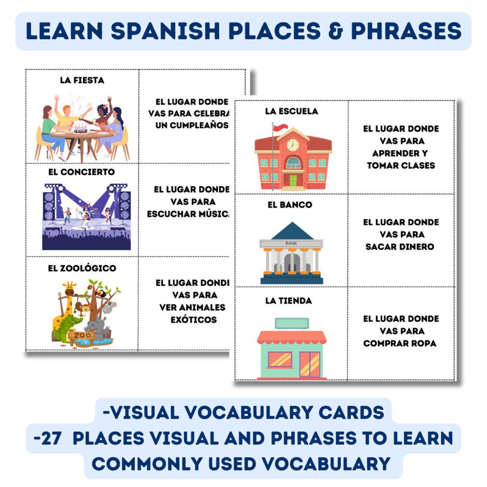 Spanish Places & Phrases Flashcards | Memory Game | Language Learning ...
