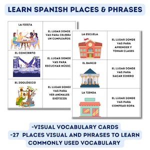 Spanish Places & Phrases Flashcards | Memory Game | Language Learning ...