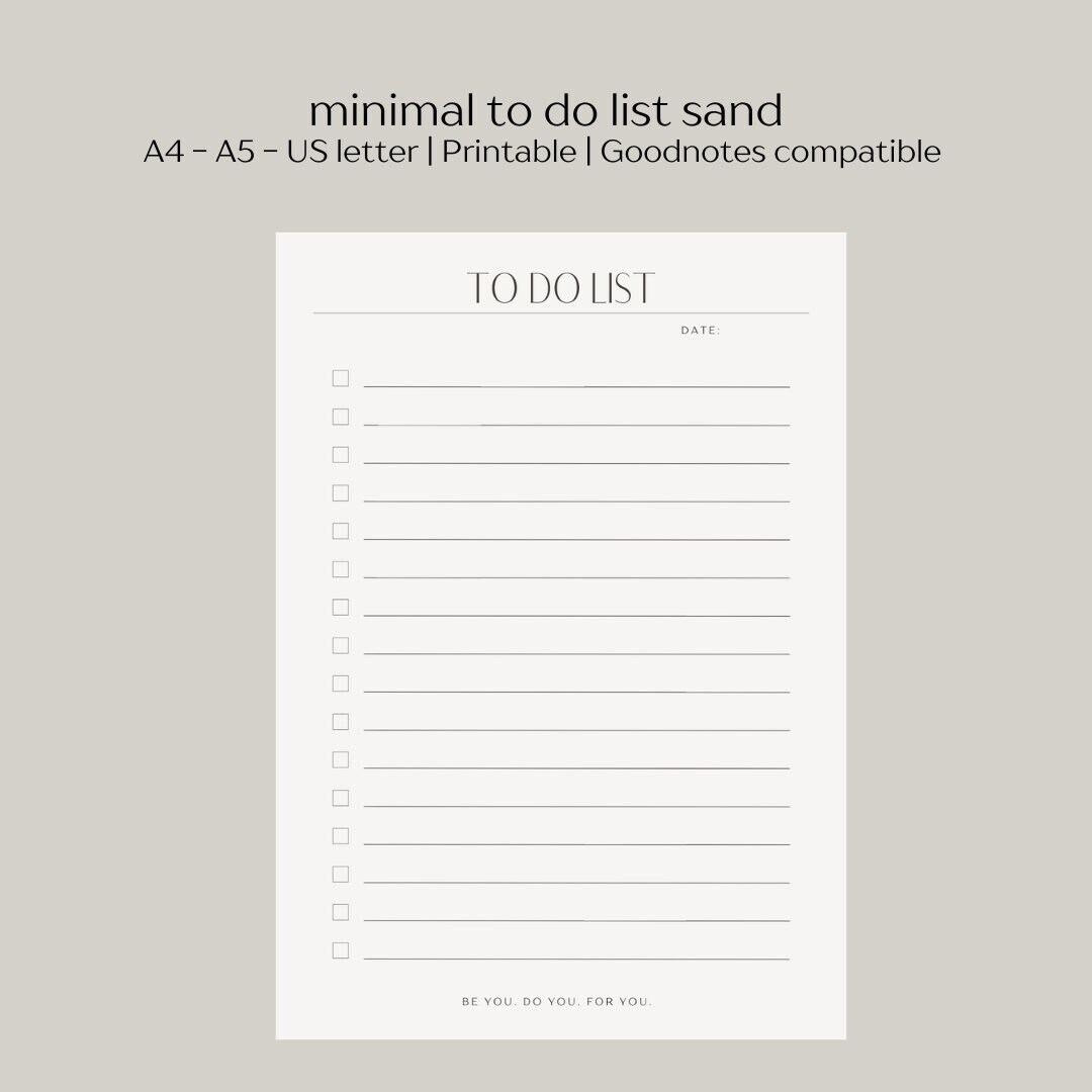 Minimal to Do List Sand A4 and A5 Format Printable Digital Use in ...