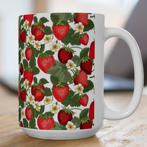 Strawberry Inspired Tea Cup Mug, Morning Routine Starter, Fruit Motif ...