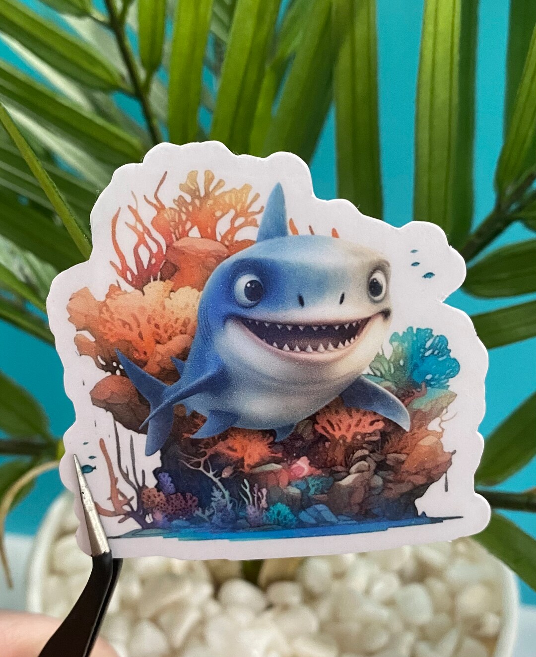 Set of 5 Cute Shark Stickers Journal Decoration cute Watercolour ...