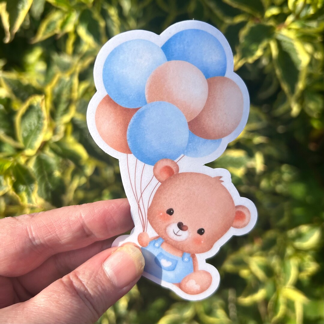 Blue Teddy Bear With Balloons Sticker Journal Decoration cute ...