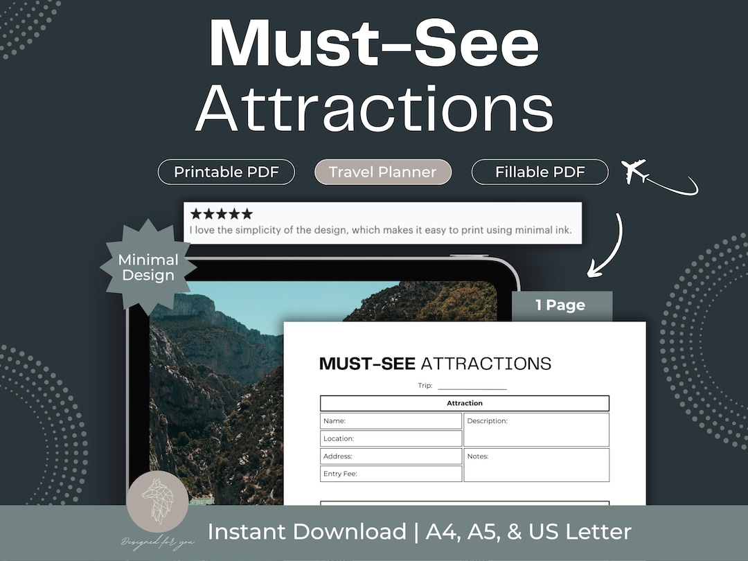 Must-see Attractions Printable PDF, Travel Templates, Travel Itinerary ...