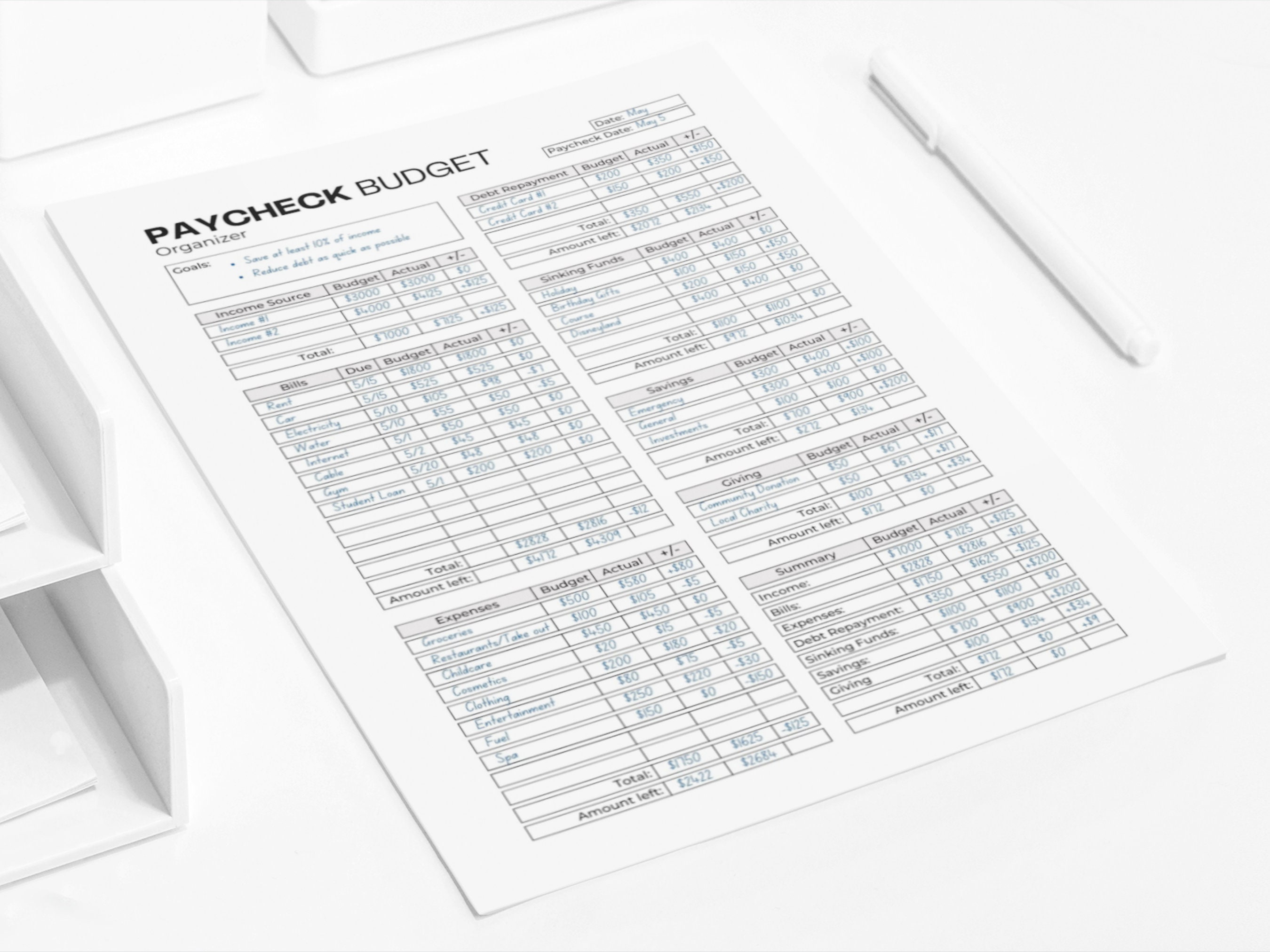 Paycheck Budget Bill Tracker Printable Paycheck Budget Planner Single ...