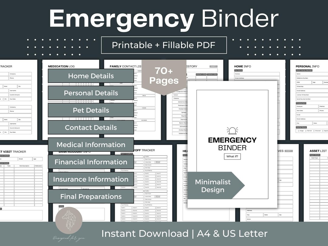 Emergency Binder Printable Fillable PDF Household Organization Binder ...