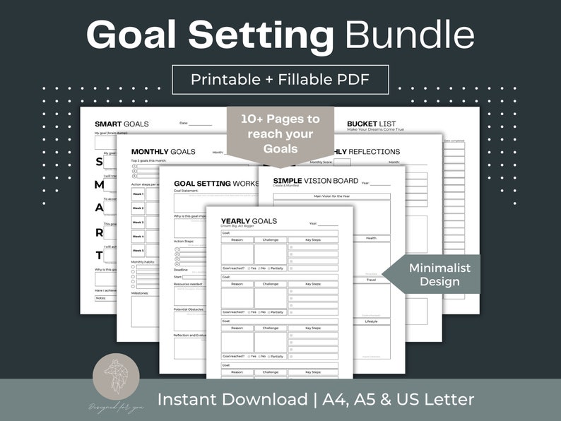 Goal Setting Planner Bundle, SMART Goals, Vision Board (fillable PDF ...