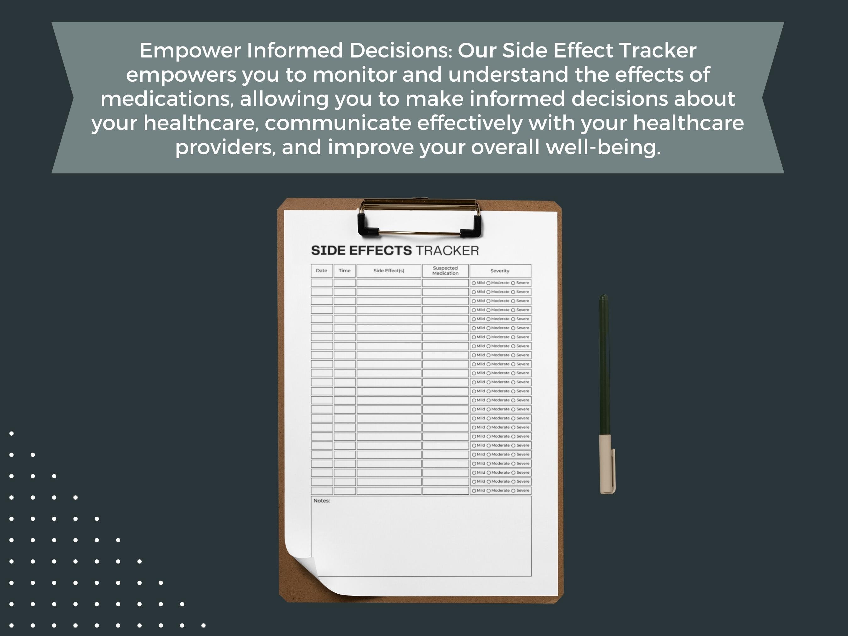 Side Effects Tracker Printable Chronic Pain Tracker Fillable PDF ...