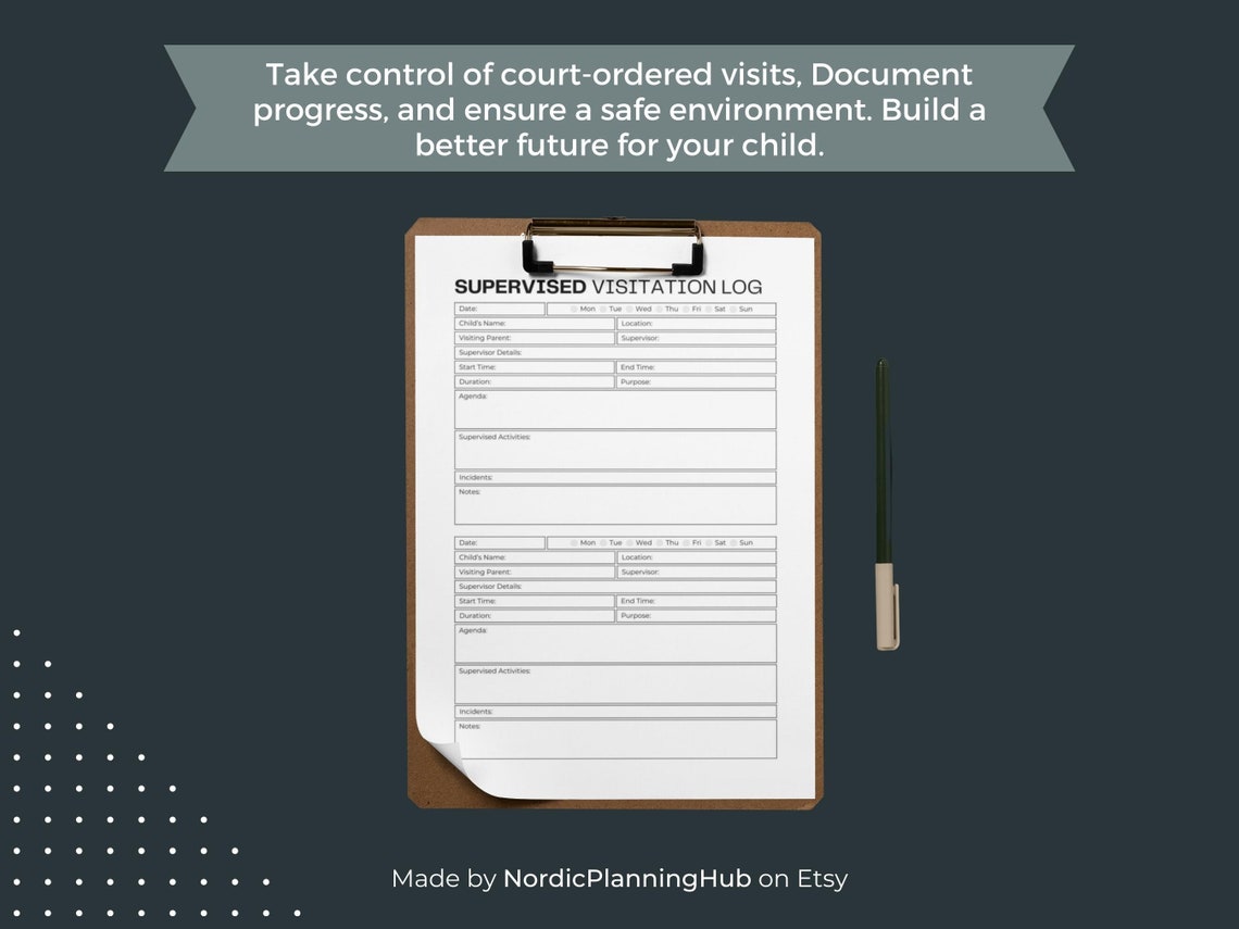 Supervised Visitation Log Printable Child Custody Planner Fillable PDF ...