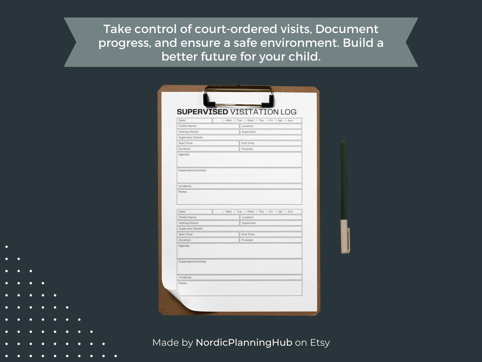 Supervised Visitation Log Printable, Child Custody Planner (fillable ...