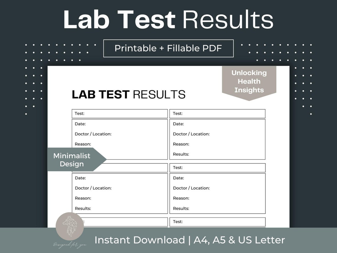Lab Test Results Printable for Your Medical Binder Fillable PDF Lab ...