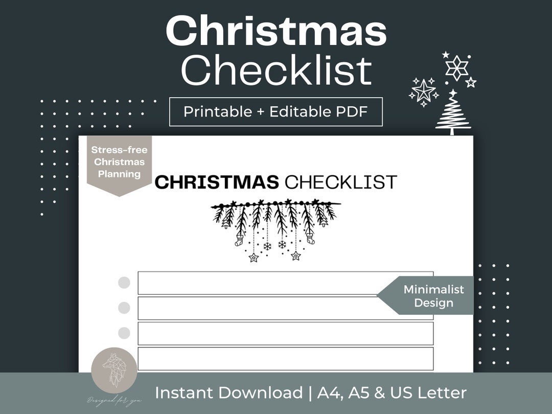 Minimalist Christmas Checklist Printable Holiday Planner Fillable PDF ...