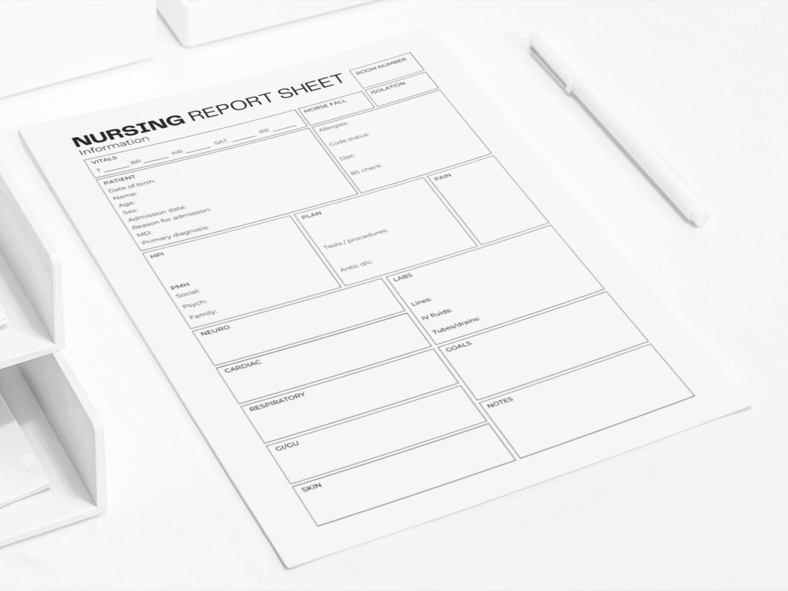Nursing Report Sheet | Printable Patient Handoff Template (A4, A5 ...