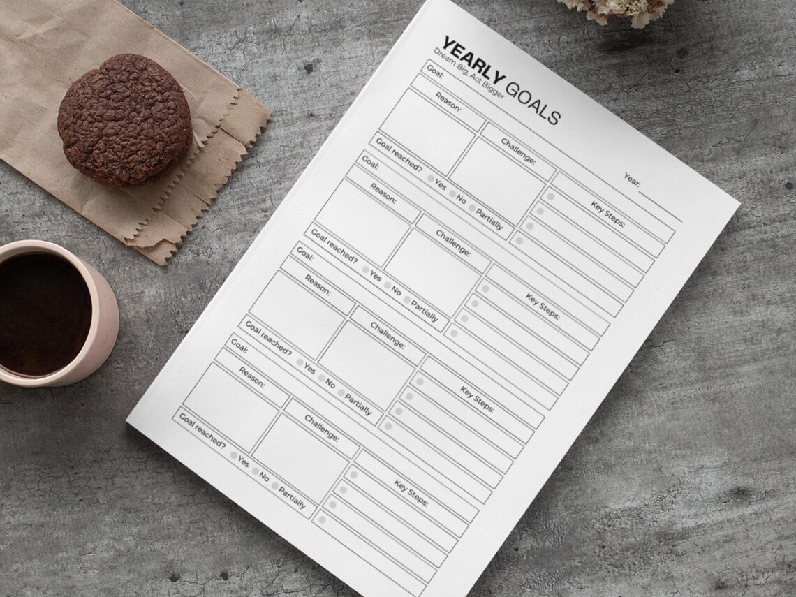 Yearly Goals Printable Yearly Goal Planner Digital Goal Tracker Goals ...