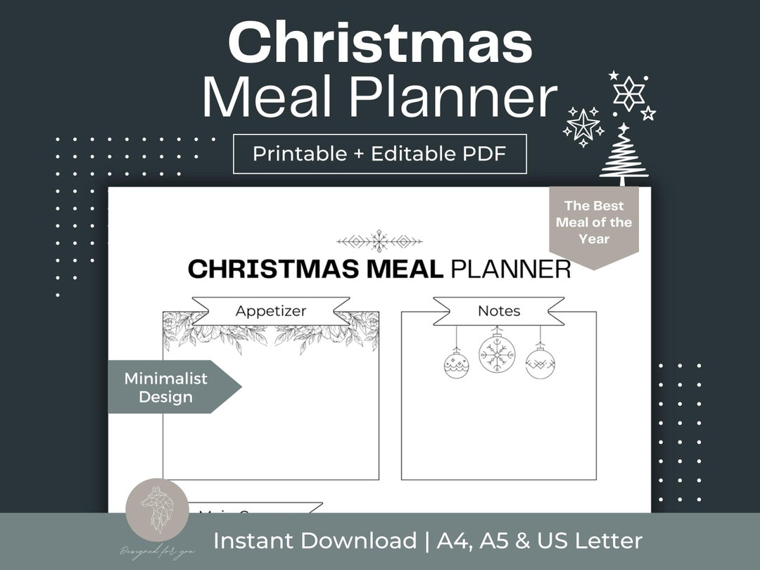 Christmas Meal Planner Printable Menu Planner Template Fillable PDF ...