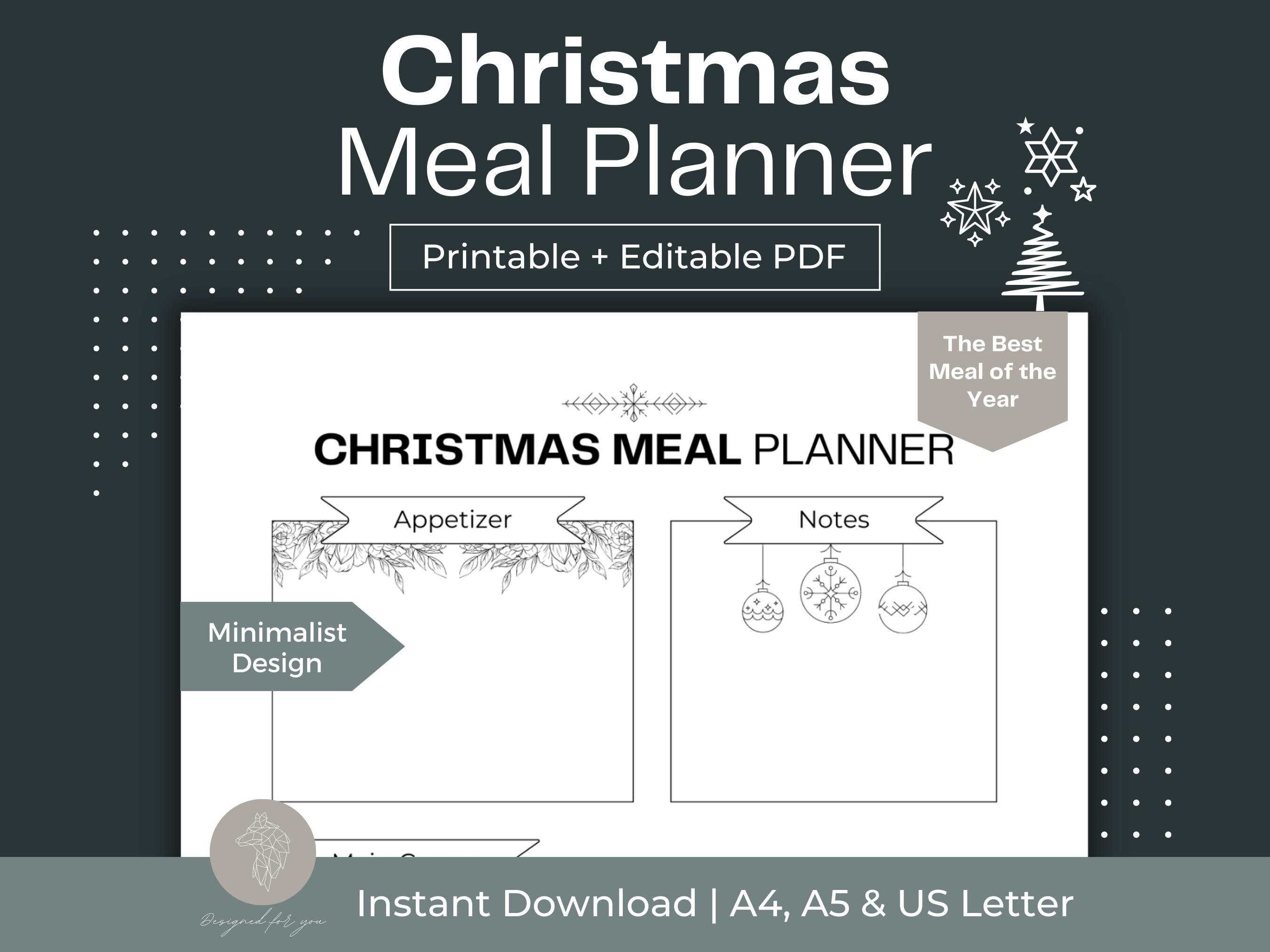 Christmas Meal Planner Printable Menu Planner Template Fillable PDF ...