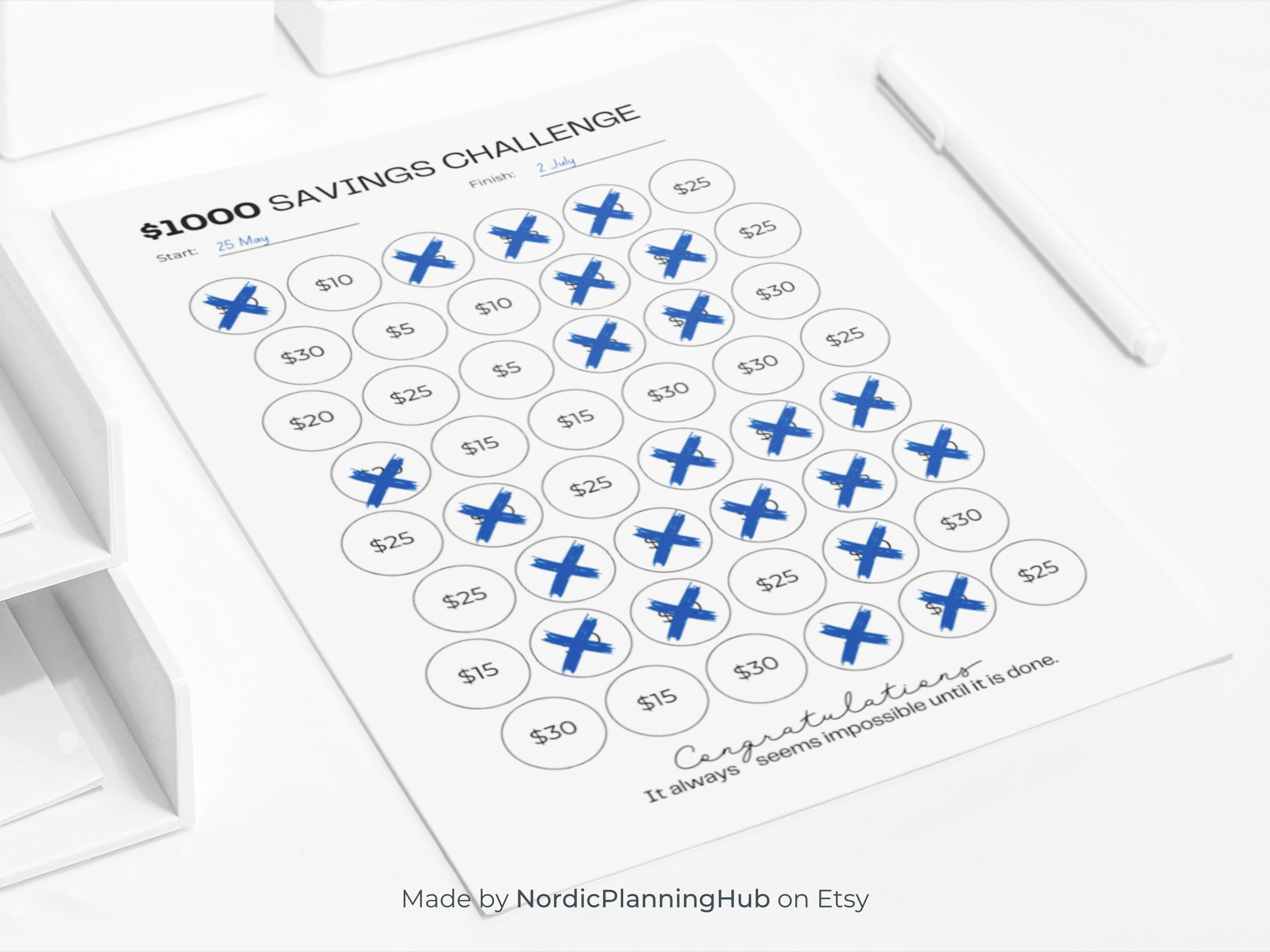 1000 Dollar Savings Challenge Printable 1K Savings Challenge Fillable ...