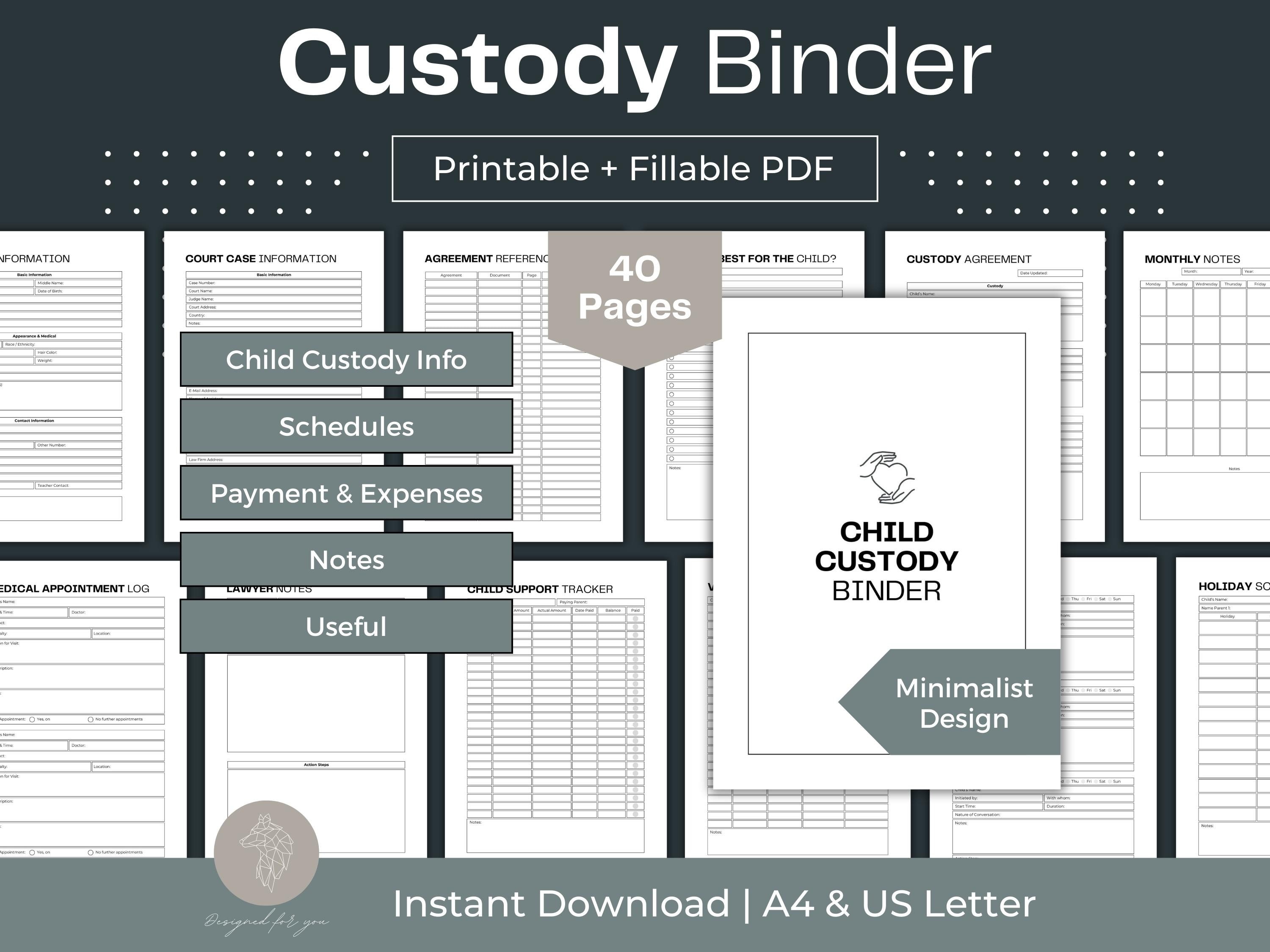 Custody Binder Printable Child Custody Planner Co-parenting Planner ...