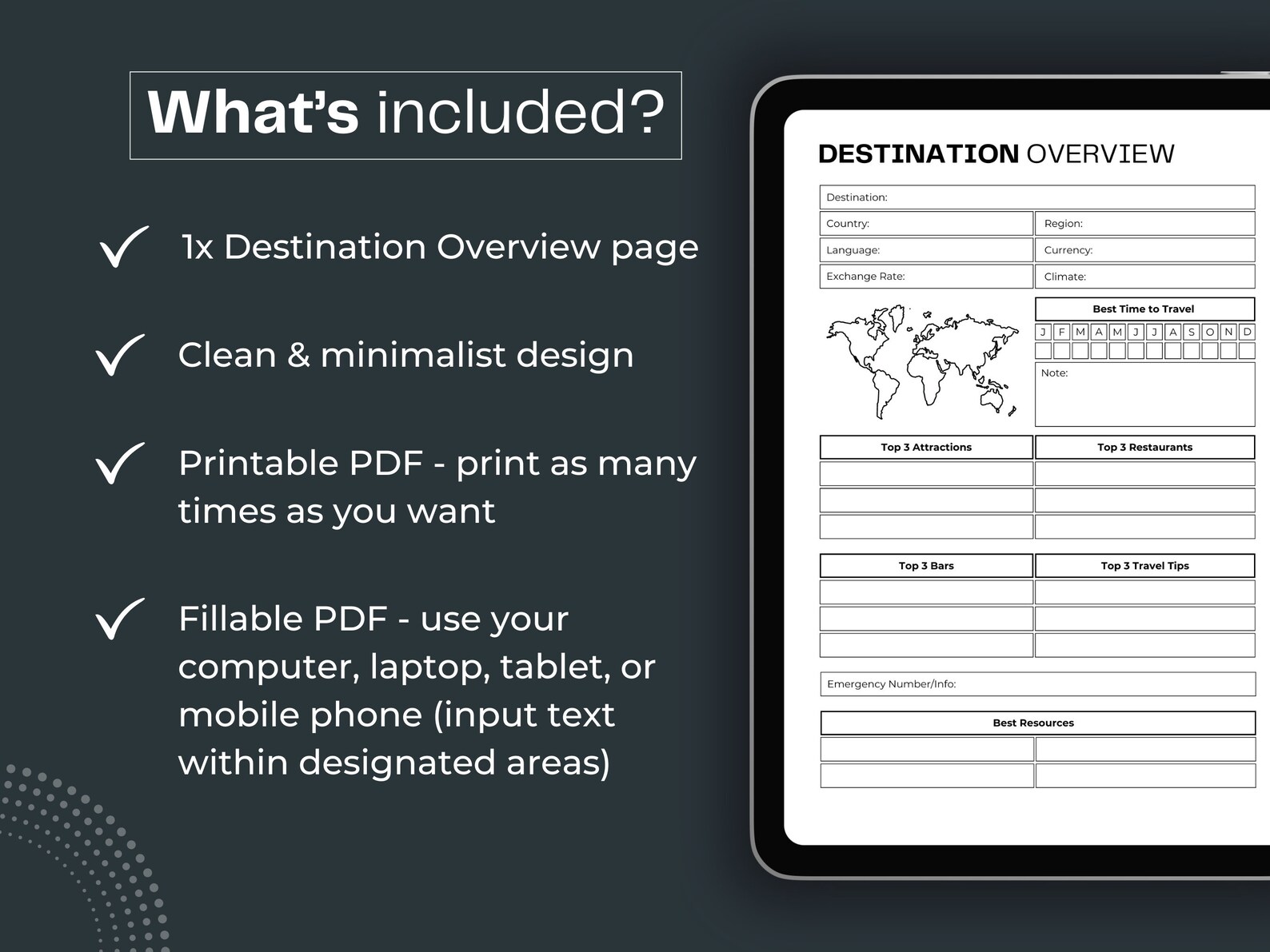 Printable Destination Overview, Travel Templates, Travel Itinerary ...