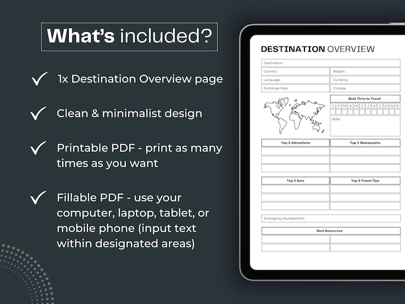 Printable Destination Overview, Travel Templates, Travel Itinerary ...