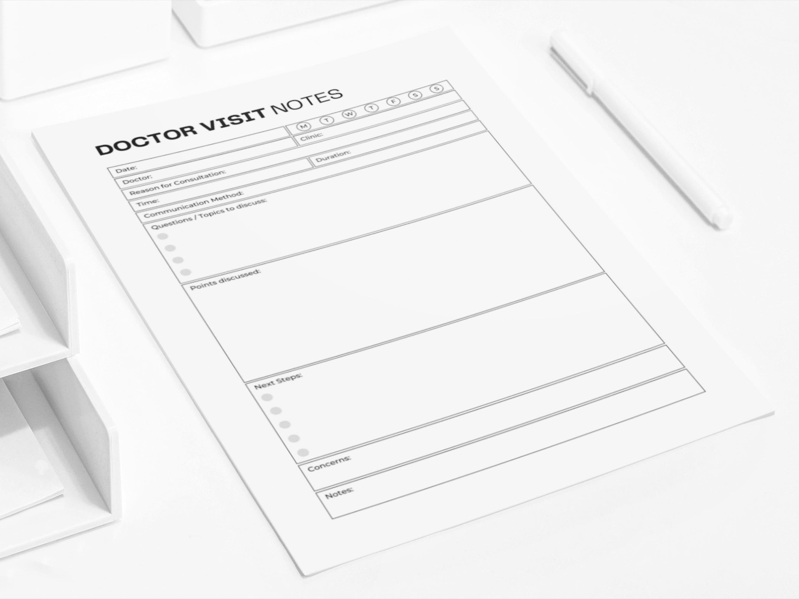 Doctor Visit Notes Printable, Fillable PDF: Medical Appointment Log - Etsy