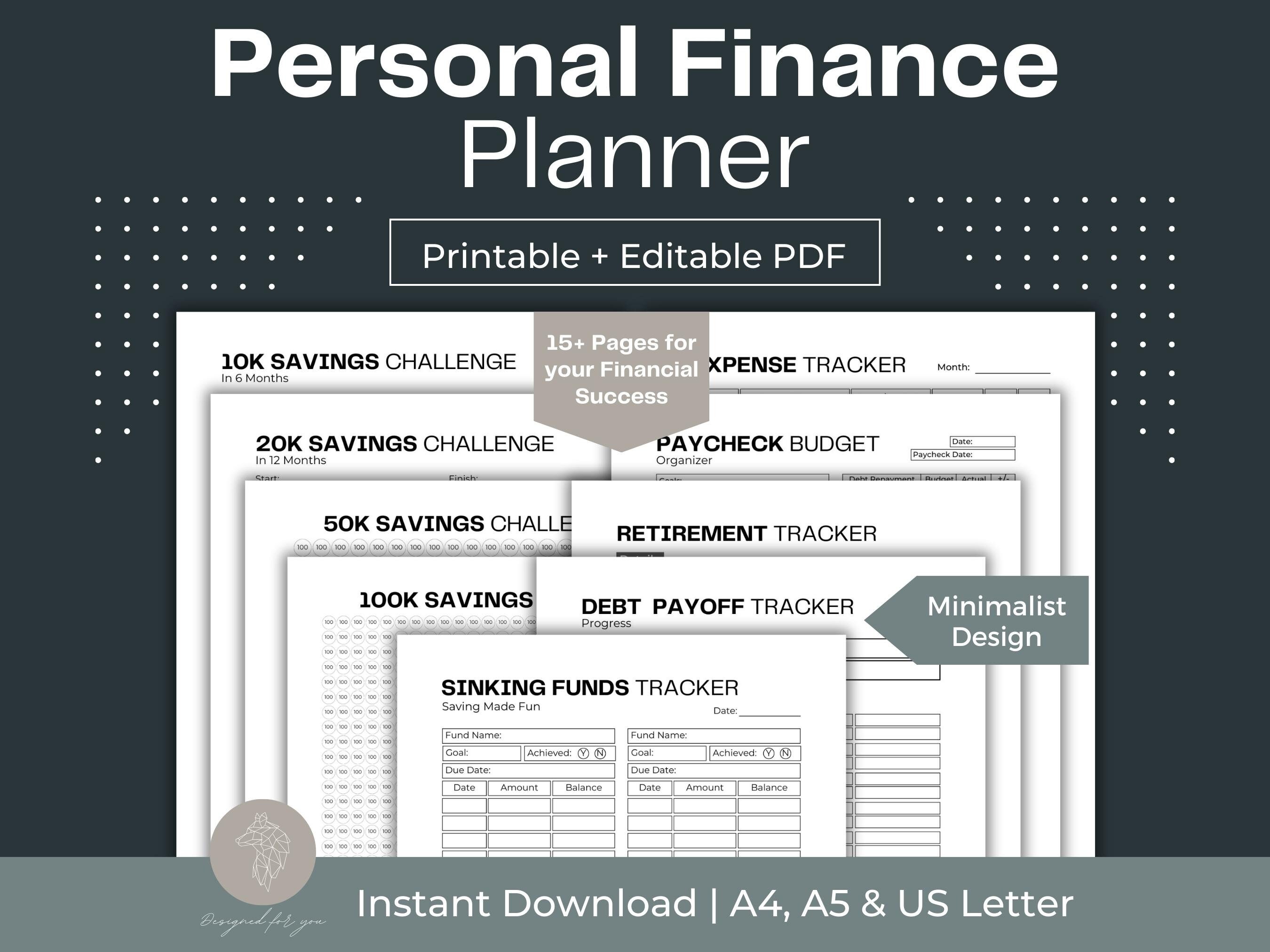 Personal Finance Planner Printable Finance Bundle Fillable PDF Money ...