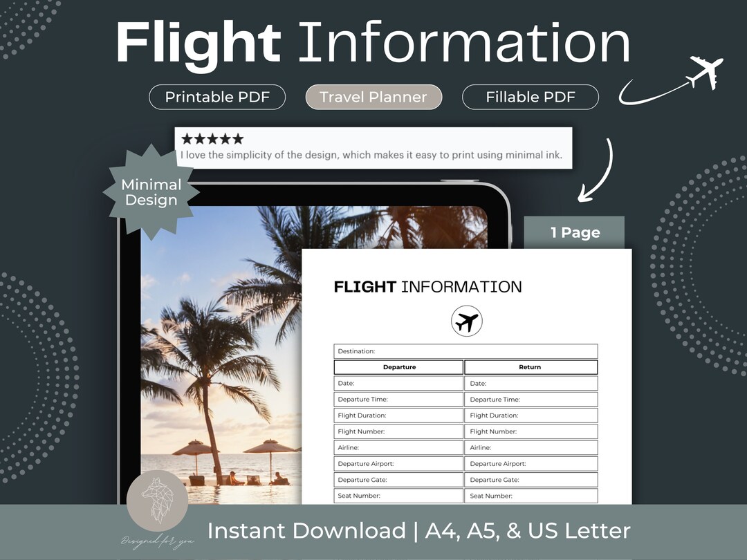 Printable Flight Information, Travel Templates, Travel Itinerary ...