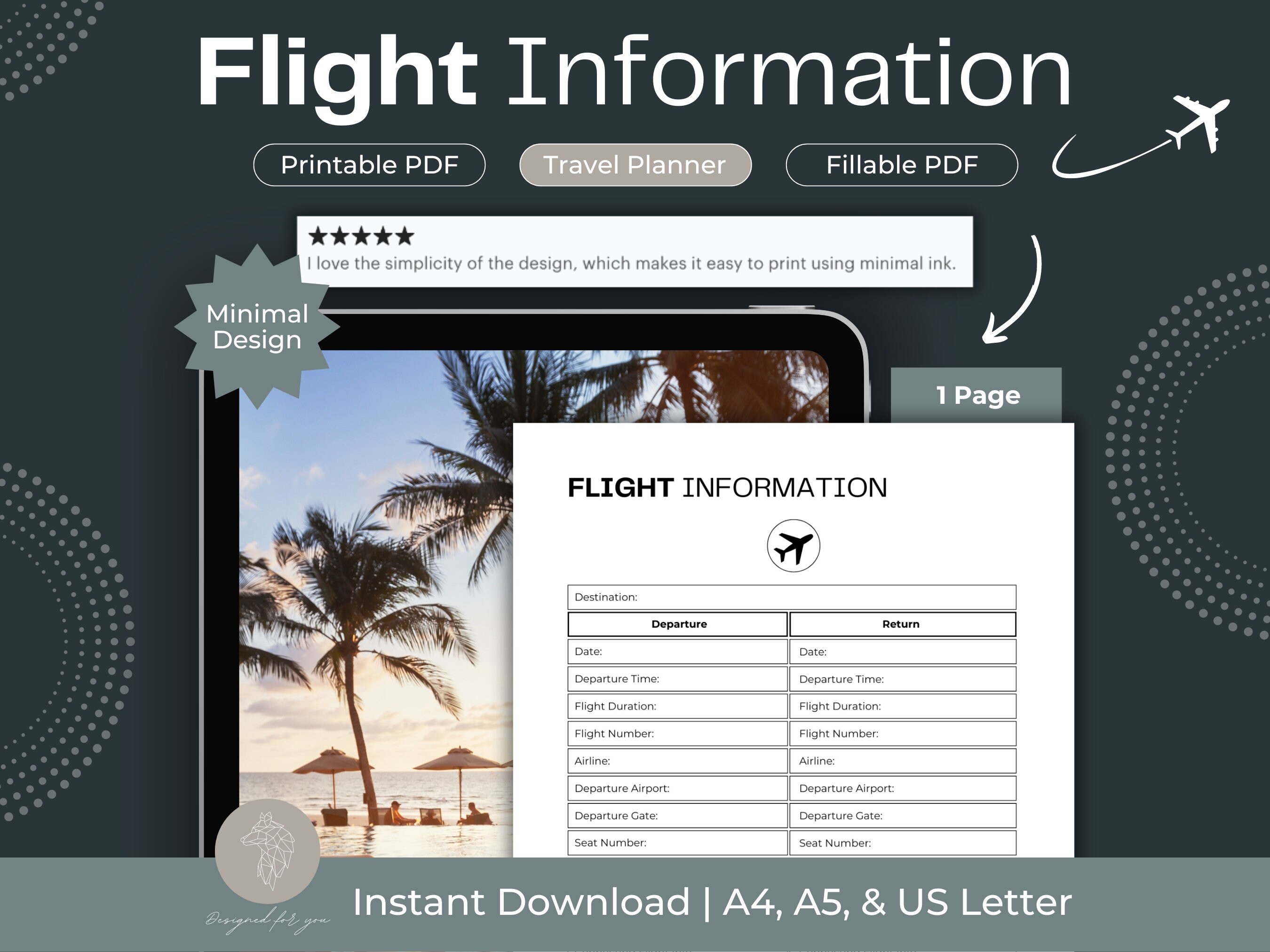 Printable Flight Information, Travel Templates, Travel Itinerary ...