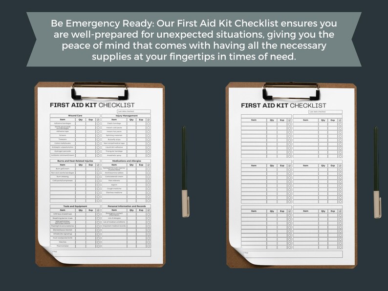 First Aid Kit Checklist Printable Emergency Kit Chronic Pain Fillable ...