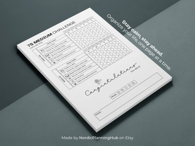 75 Medium Challenge Tracker Printable Fitness Goals Planner - Etsy