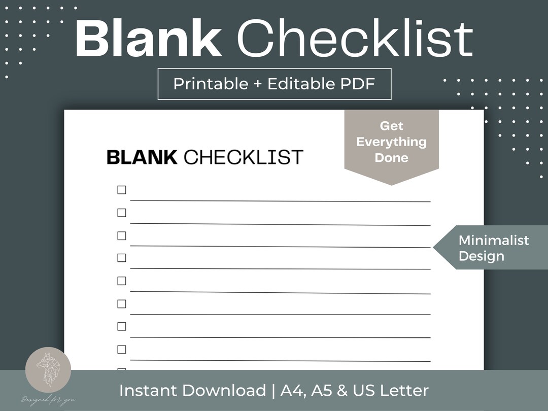 Blank Checklist Minimalist to Do List Checklist Template - Etsy