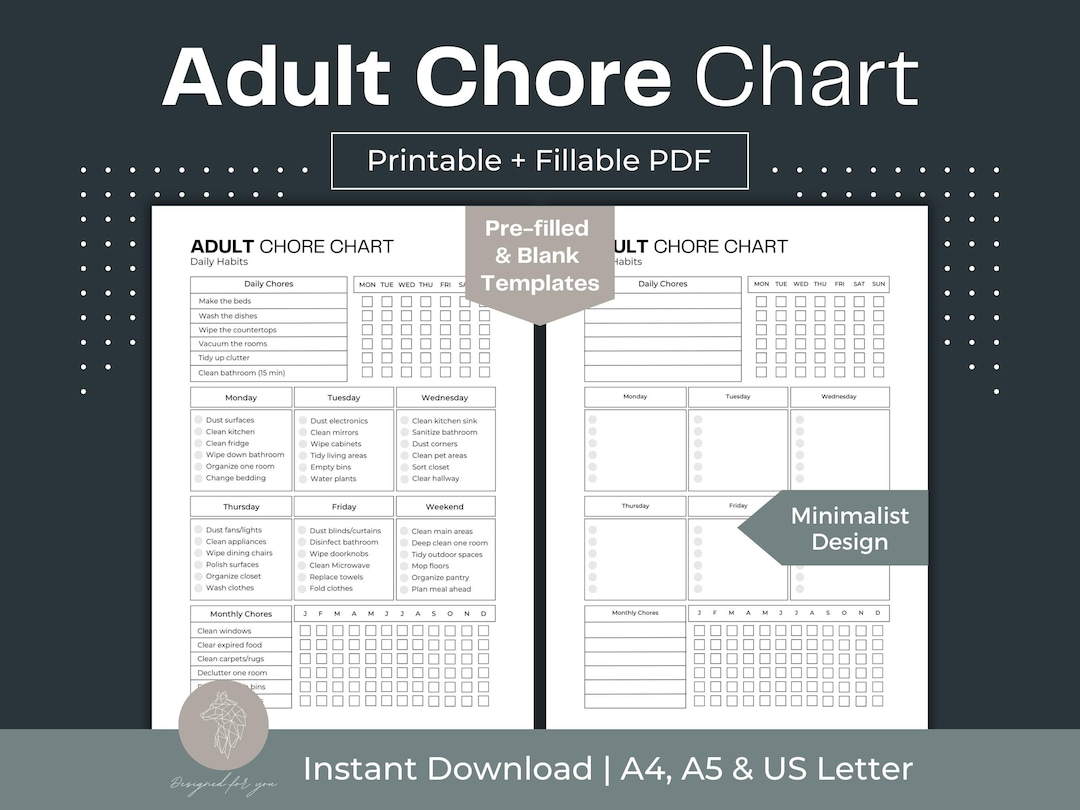 ADHD Cleaning Planner | Printable Adult Chore Chart (fillable PDF) - Etsy