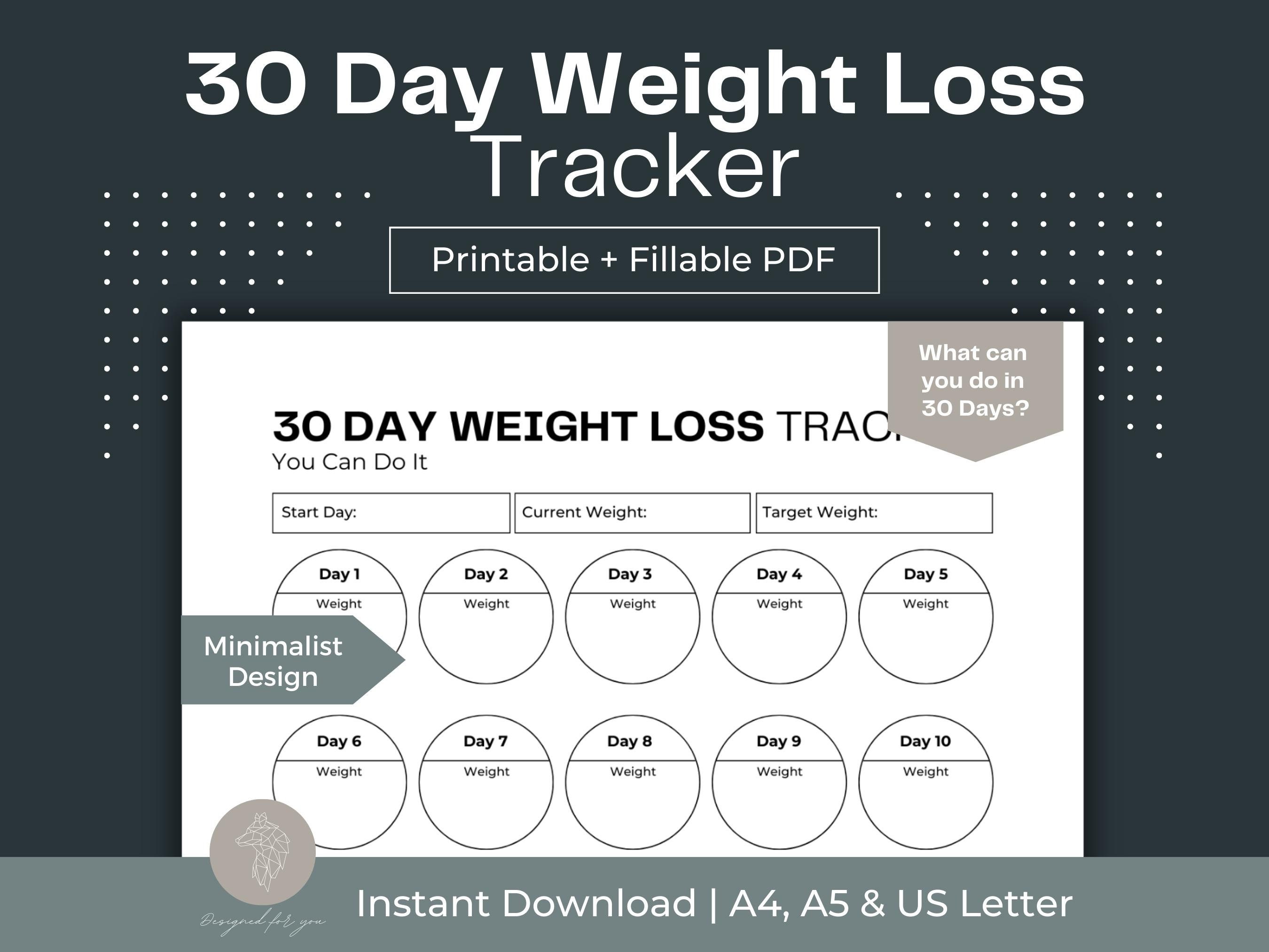 30 Day Weight Loss Tracker Printable 30 Day Challenge Tracker Fillable ...