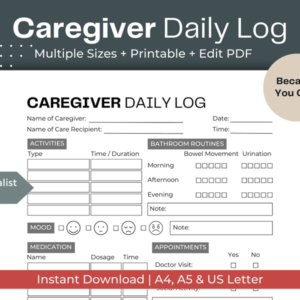 Caregiver Notes Template - Etsy